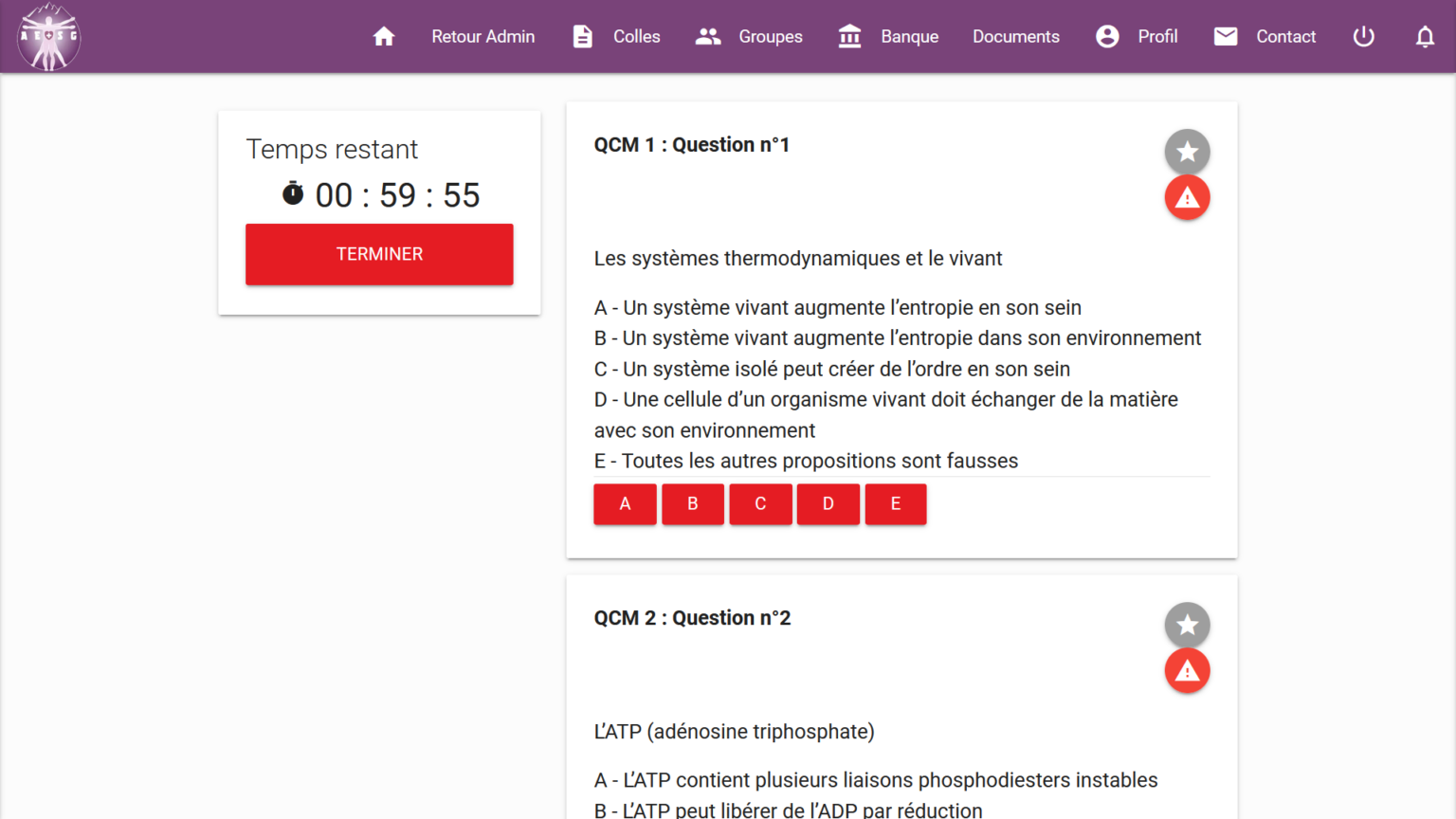 Plateforme de QCM - Association des Étudiants en Santé de Grenoble
